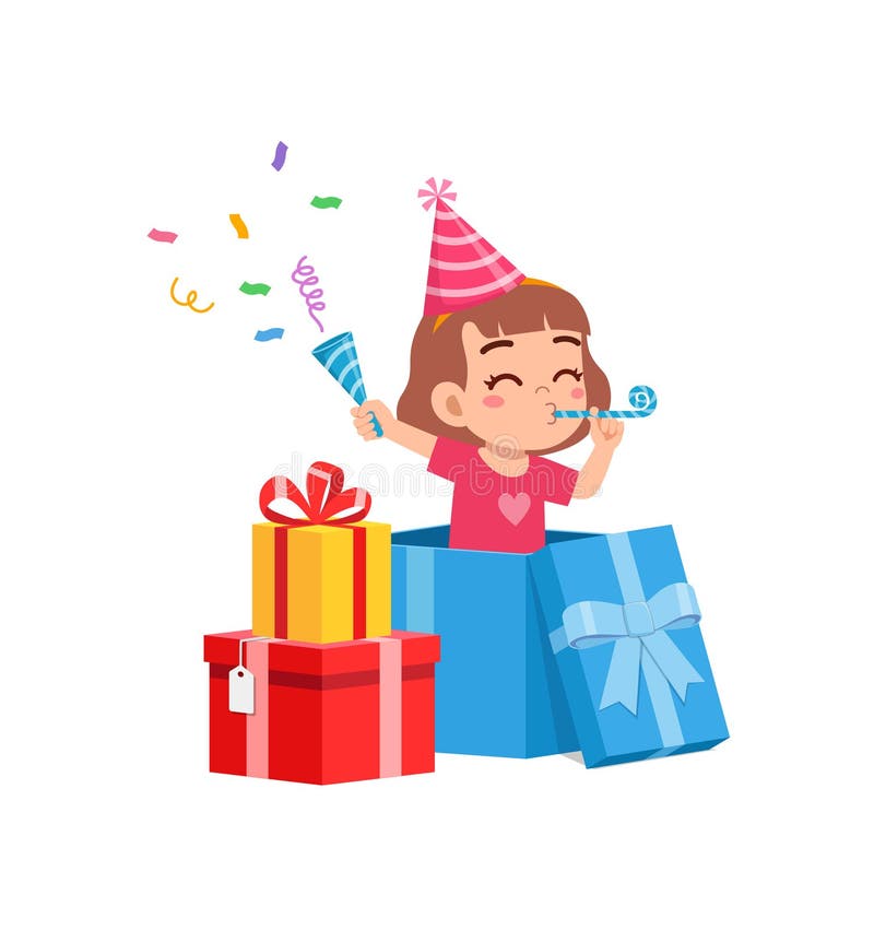 Little Kid Celebrate Birthday and Playing Inside Big Gift Box Stock ...