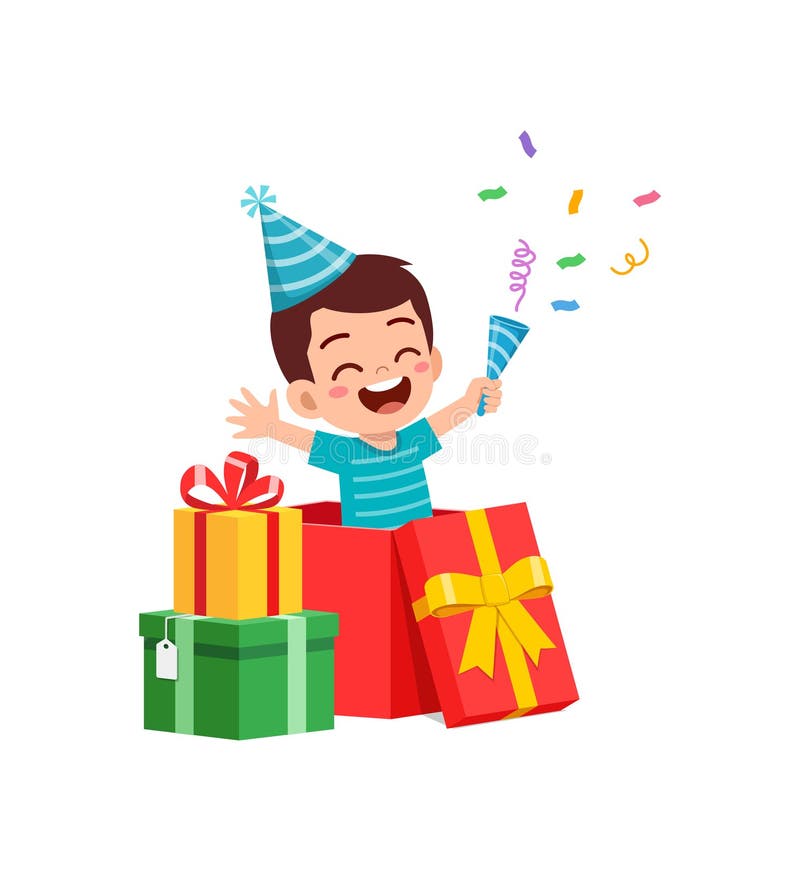 Little Kid Celebrate Birthday and Playing Inside Big Gift Box Stock ...