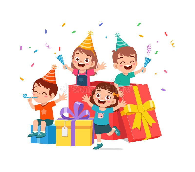 Little Kid Celebrate Birthday and Playing Inside Big Gift Box Stock ...