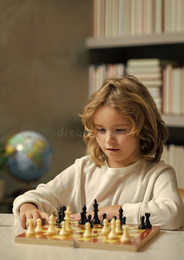 Little Kid Chessman Play Chess Game, Checkmate. Stock Image - Image of ...