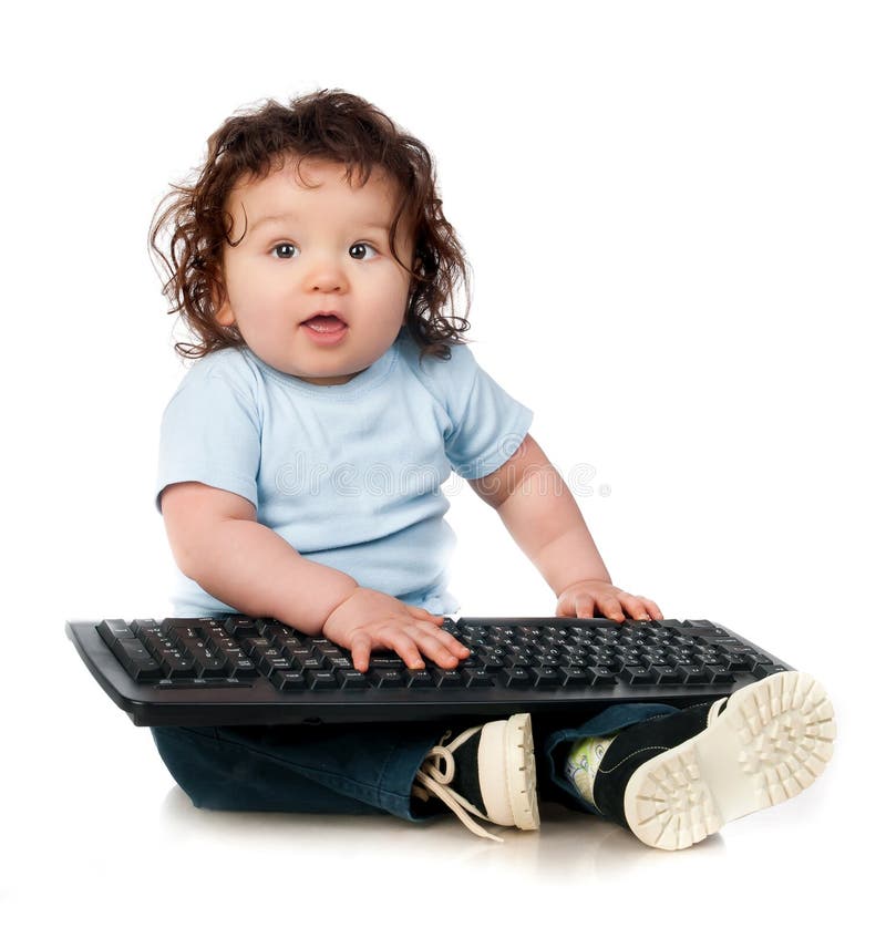 Little Kid with a Computer Keyboard Stock Image - Image of beautiful ...