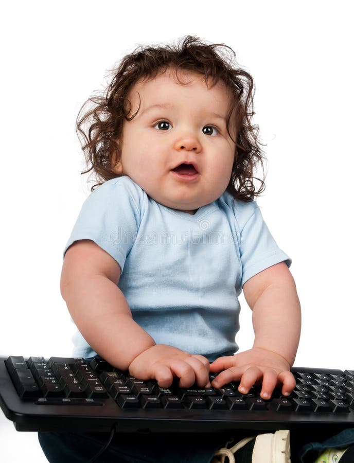 Little Kid with a Computer Keyboard Stock Photo - Image of notebook ...