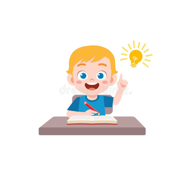 Little Kid Do Homework and Find the Answer Stock Illustration ...