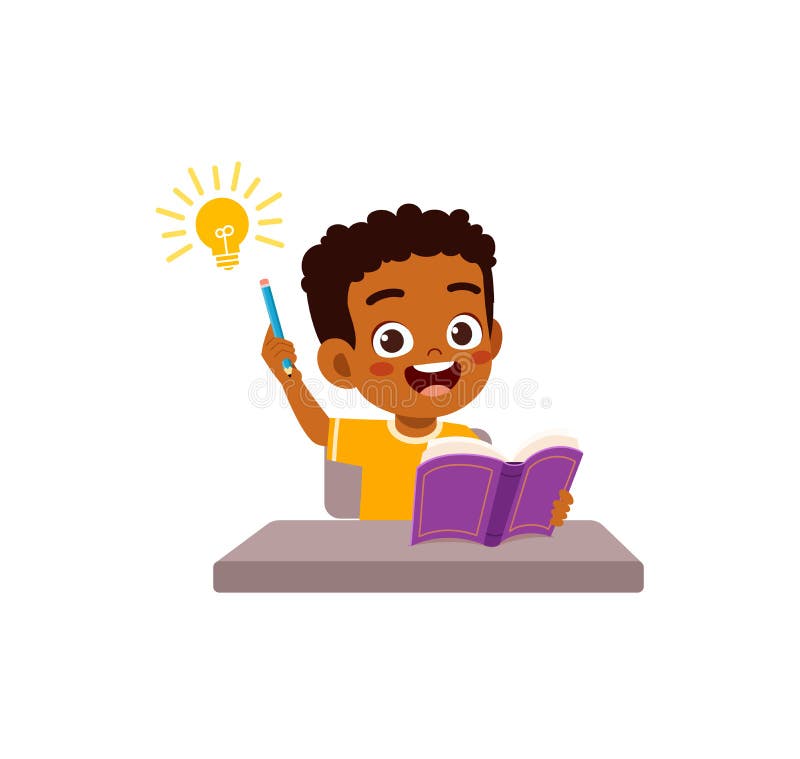 Little Kid Do Homework and Find the Answer Stock Illustration ...