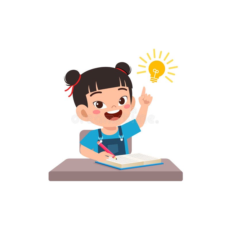 Little Kid Do Homework and Find the Answer Stock Illustration ...