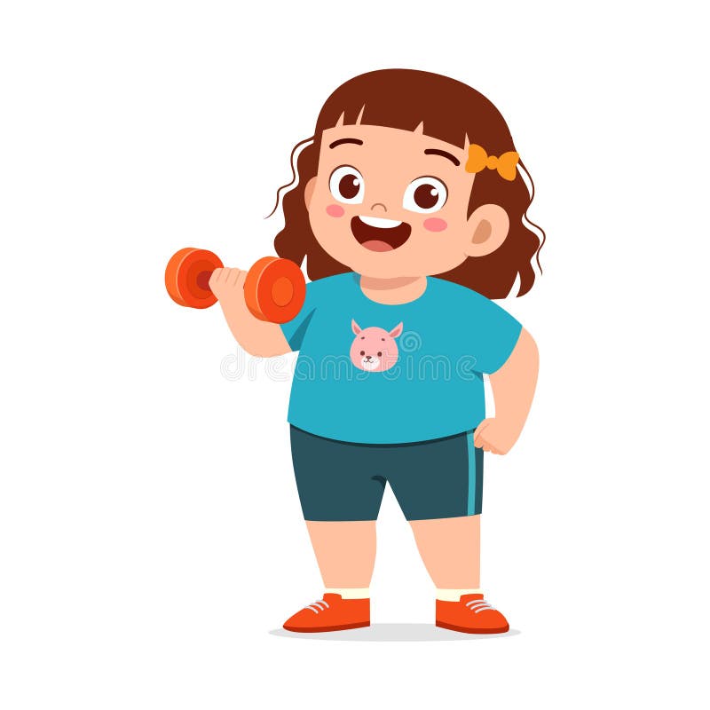 Little Kid Do Lifting Dumbbell for Weight Loss Stock Illustration ...