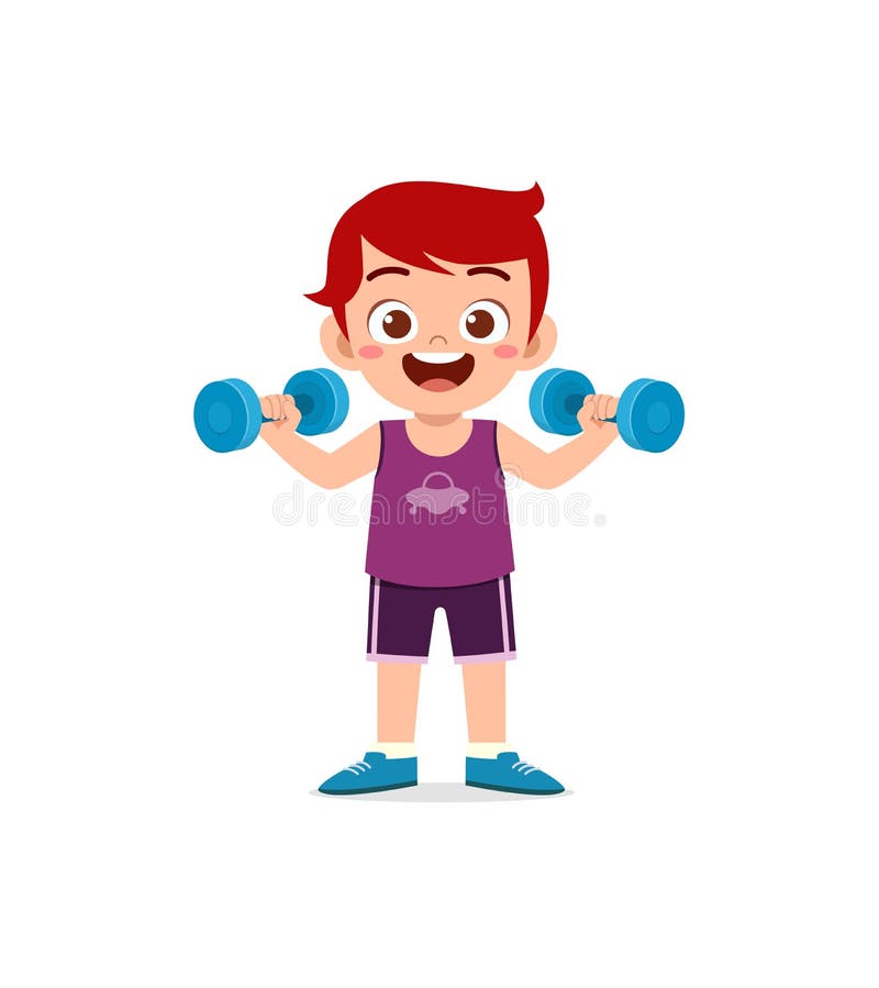 Little Kid Do Workout with Lift Dumbbell Stock Illustration ...