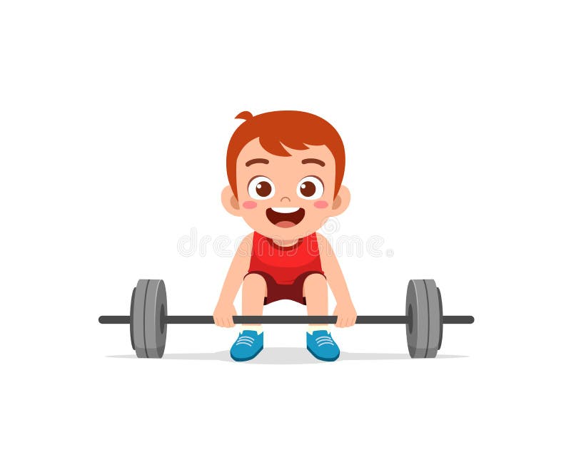 Little Kid Do Workout with Weight Lifting Stock Illustration ...