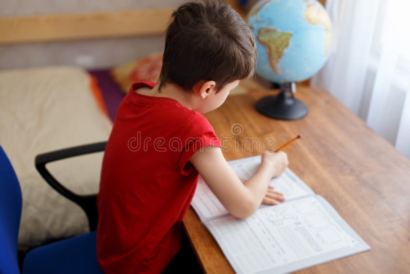 Little Kid Doing Homework at Home Stock Image - Image of people ...