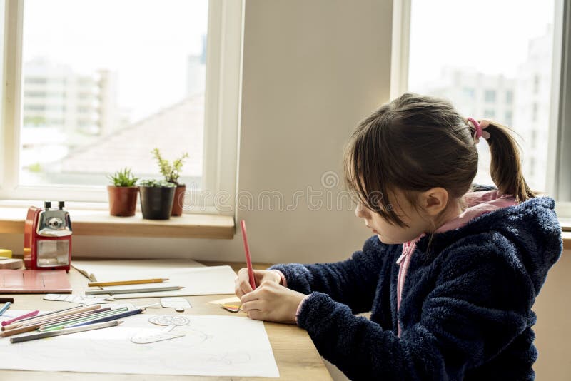 Little Kid Drawing Sketching Cute Adorable Stock Photo - Image of ...