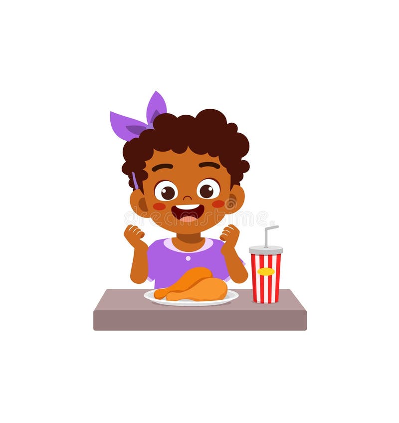 Little Kid Eat Chicken Drumstick and Feel Happy Stock Vector ...