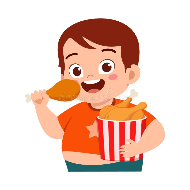 Little Kid Eat Fried Chicken Food and Feeling Happy Stock Vector ...