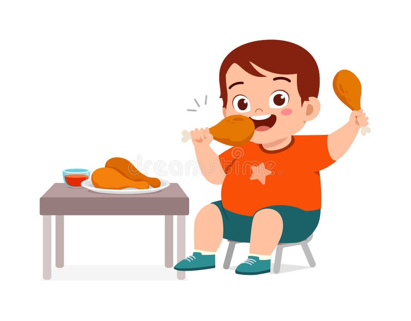 Little Kid Eat Fried Chicken Food and Feeling Happy Stock Vector ...