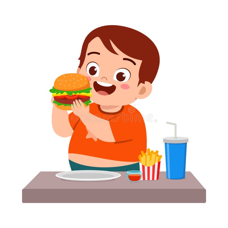Little Kid Eat Hamburger Food and Feeling Happy Stock Vector ...