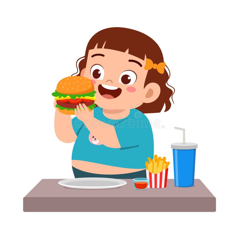 Little Kid Eat Hamburger Food and Feeling Happy Stock Vector ...