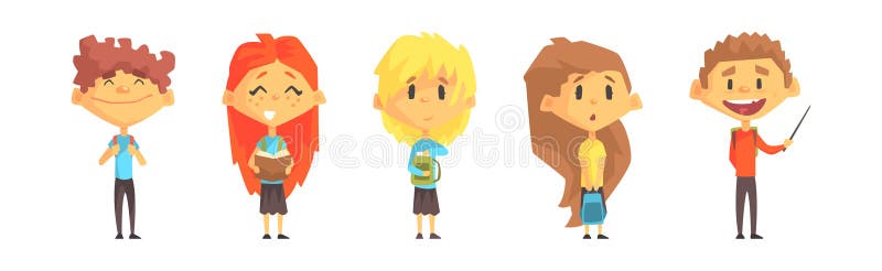 Little Kid First Grader and Primary School Pupil Vector Set Stock ...