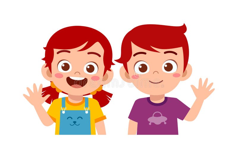Little Kid with Friend Smile and Waving Hand Stock Vector ...