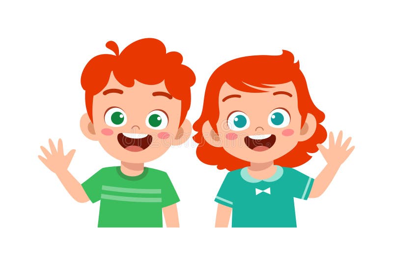 Little Kid with Friend Smile and Waving Hand Stock Vector ...