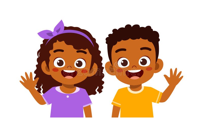 Little Kid with Friend Smile and Waving Hand Stock Vector ...