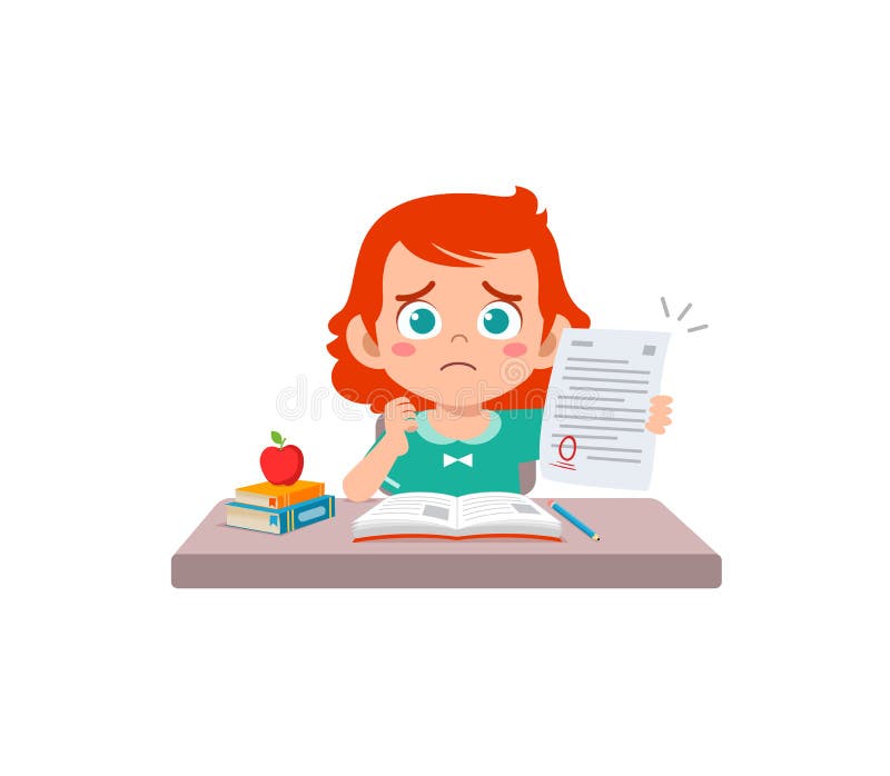 Little Kid Get Bad Grade and Feel Sad Stock Illustration - Illustration ...