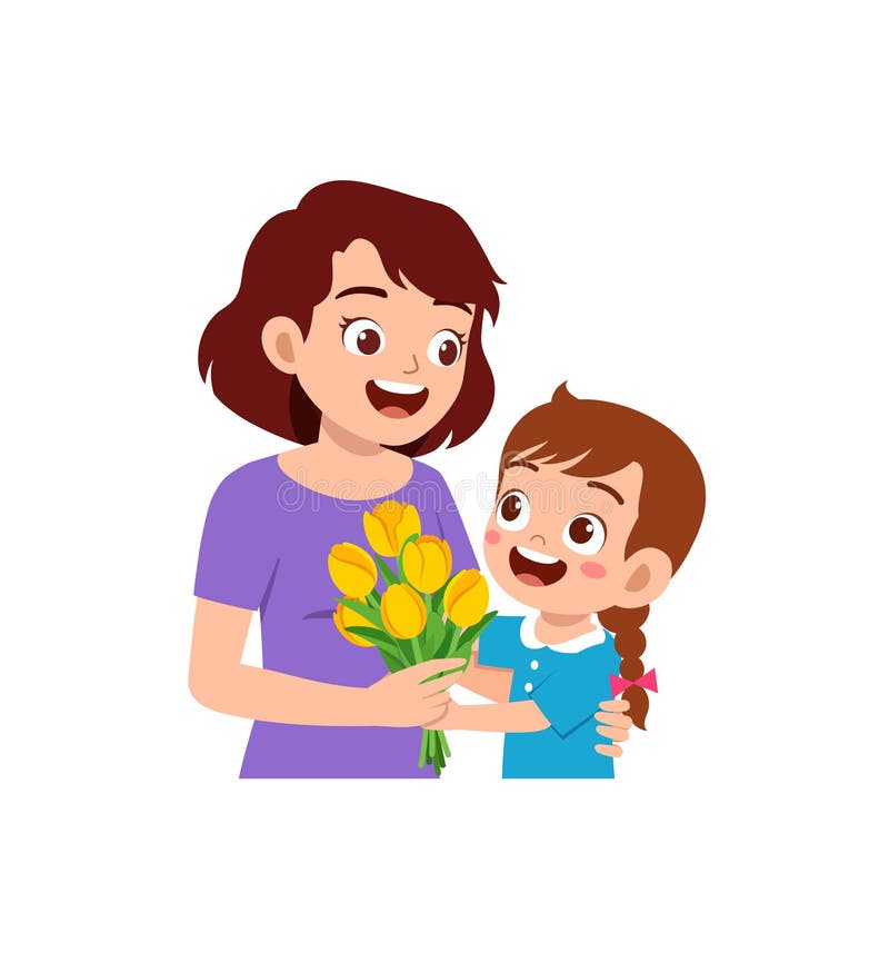 Little Kid Give a Flower To Mother Stock Illustration - Illustration of ... Little Kid Give a Flower To Mother Stock Illustration - Illustration of ...