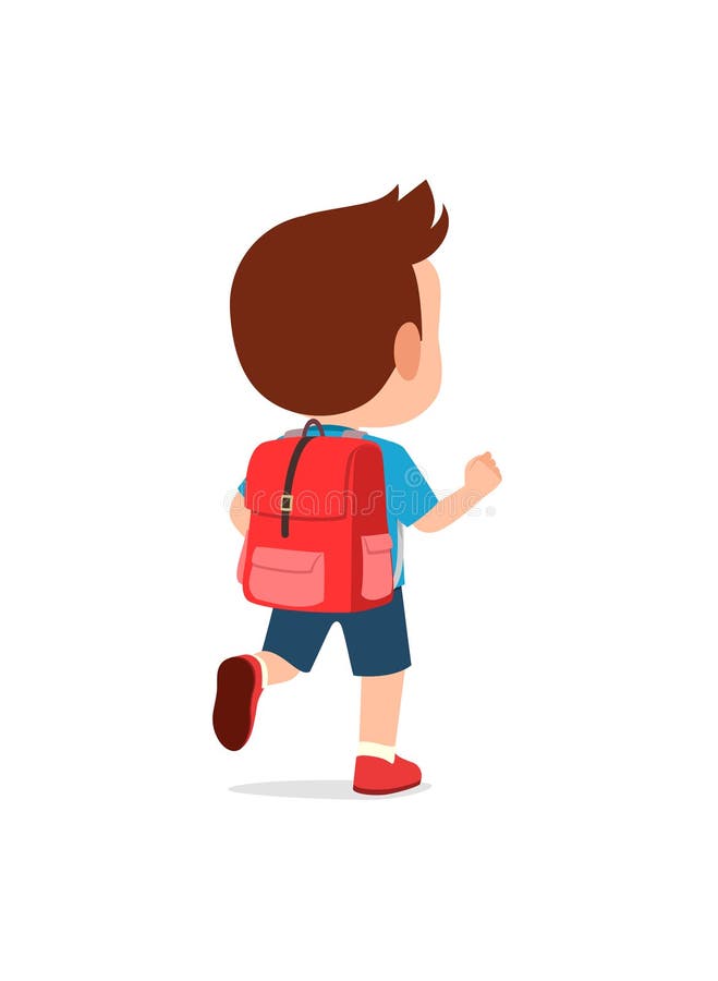 Little Kid Go To School Alone and Feel Happy, Back View Stock Vector ...