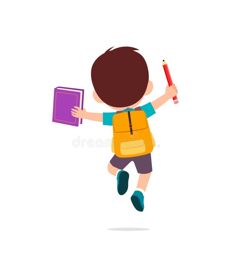 Little Kid Go To School Alone and Feel Happy, Back View Stock Vector ...