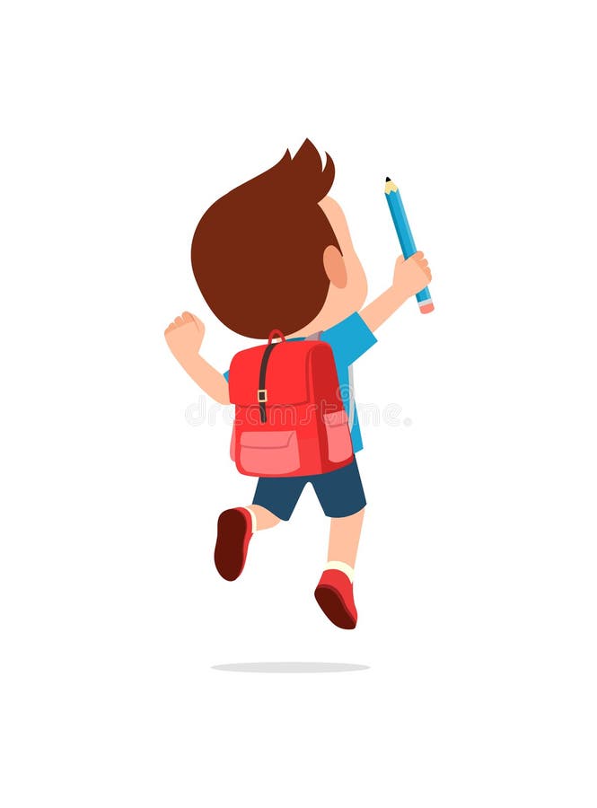 Little Kid Go To School Alone and Feel Happy, Back View Stock Vector ...