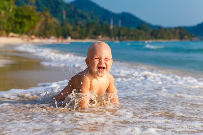 A Little Kid Having Fun on a Tropical Beach. Stock Image - Image of ...