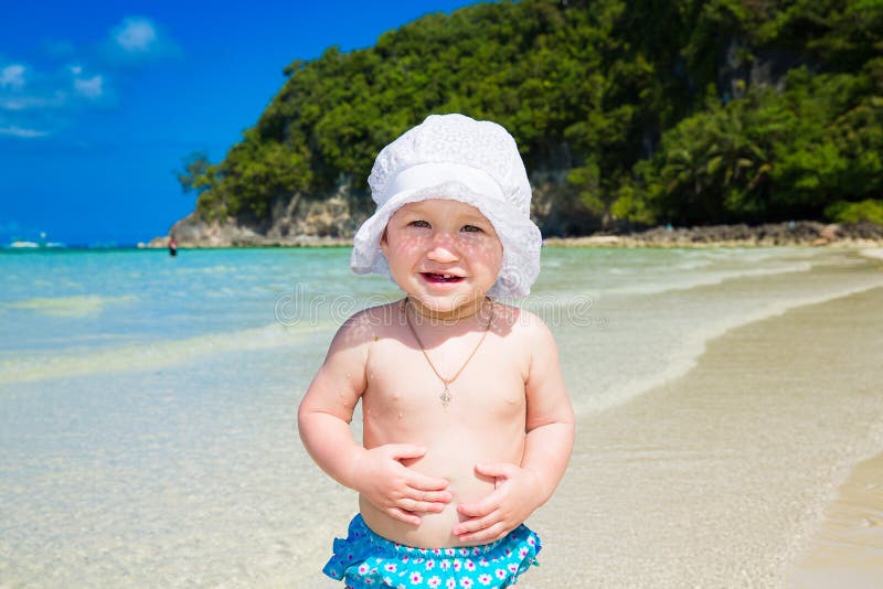 A Little Kid Having Fun on a Tropical Beach. Stock Image - Image of ...