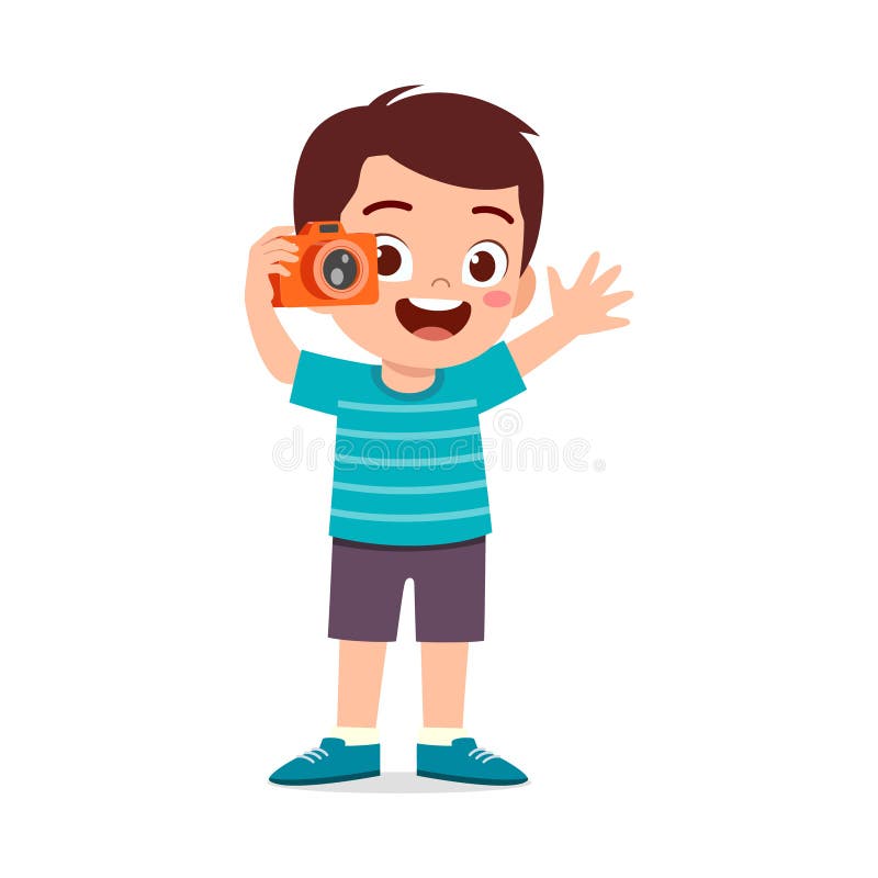 Little Kid Holding Camera and Take Photo Stock Vector - Illustration of ...