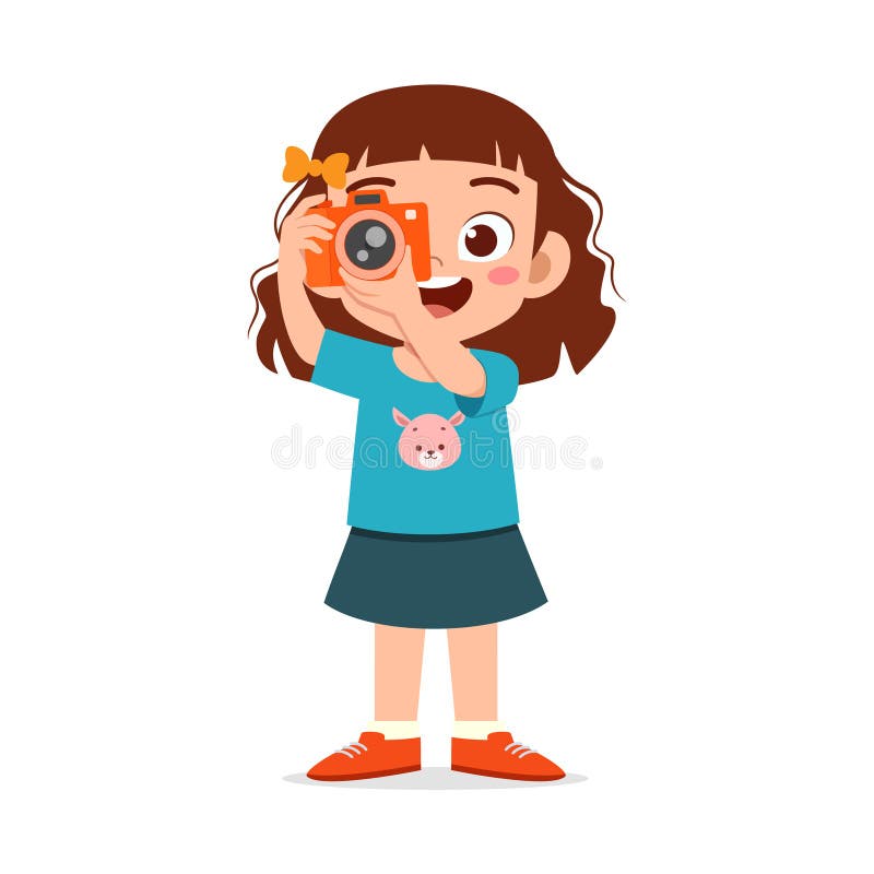Little Kid Holding Camera and Take Photo Stock Vector - Illustration of ...