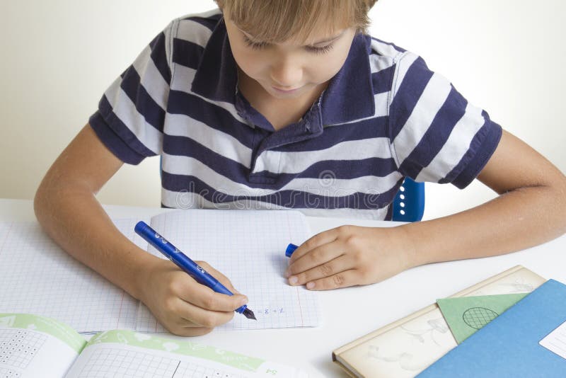 Little Kid at Home Doing Homework Stock Image - Image of desk ...