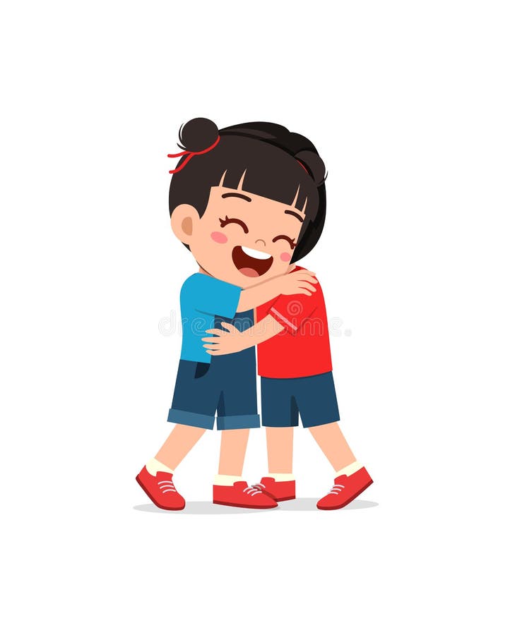 Little Kid Hug Best Friend and Feel Happy Stock Illustration ...