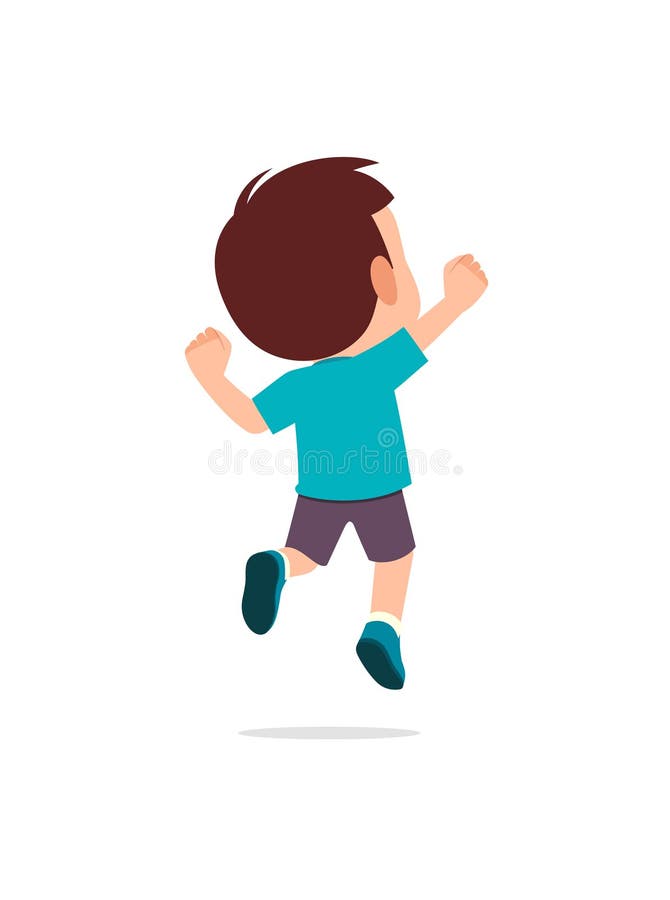 Little Kid Jump and Feel Happy, Back View Stock Vector - Illustration ...