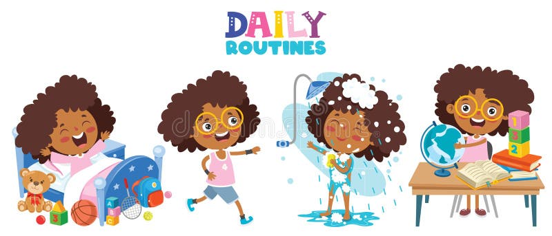 Little Kid Making daily Routine Activities Stock Vector - Illustration ...