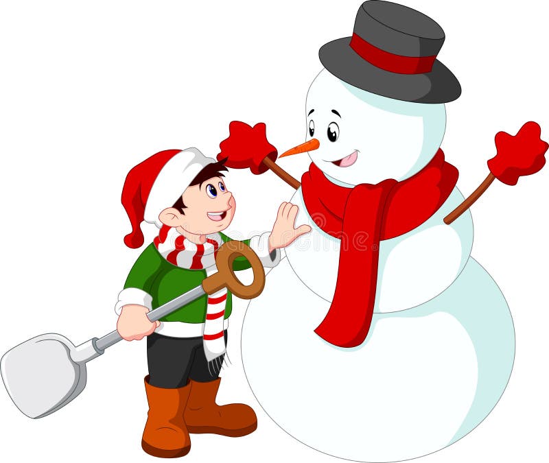 Little Kid Making a Snowman Stock Illustration - Illustration of cute ...