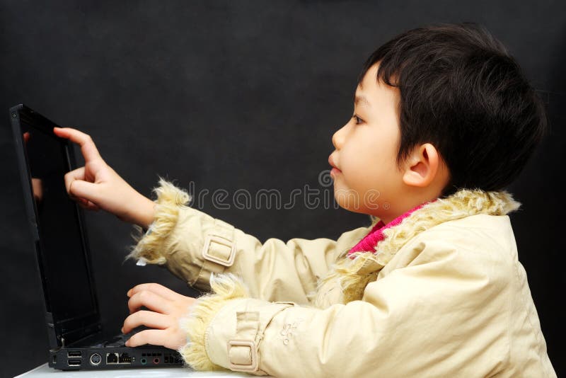 Little Kid with Notebook Computer Stock Image - Image of childhood ...