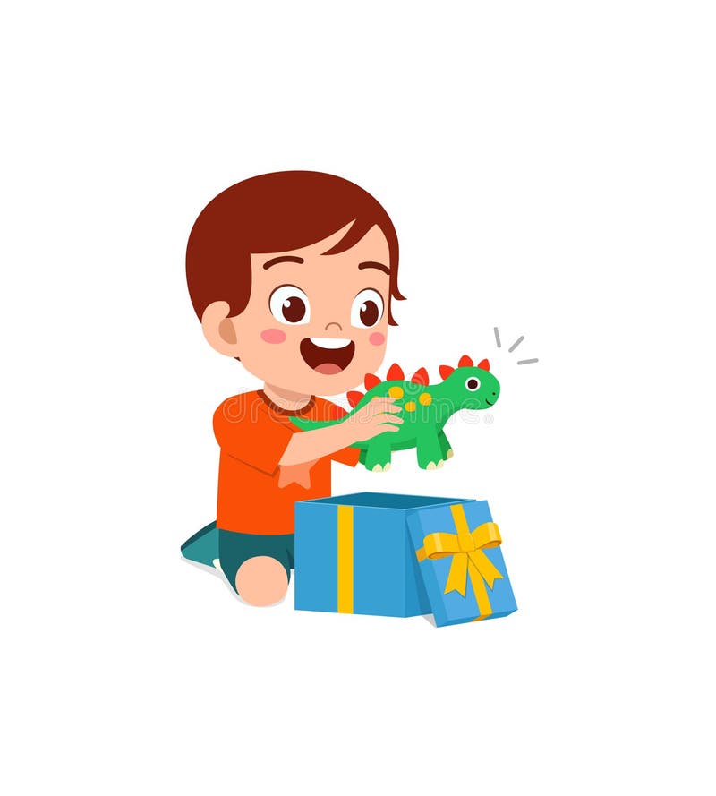 Little Kid Opening Gift Box and Feel Happy Stock Vector - Illustration ...