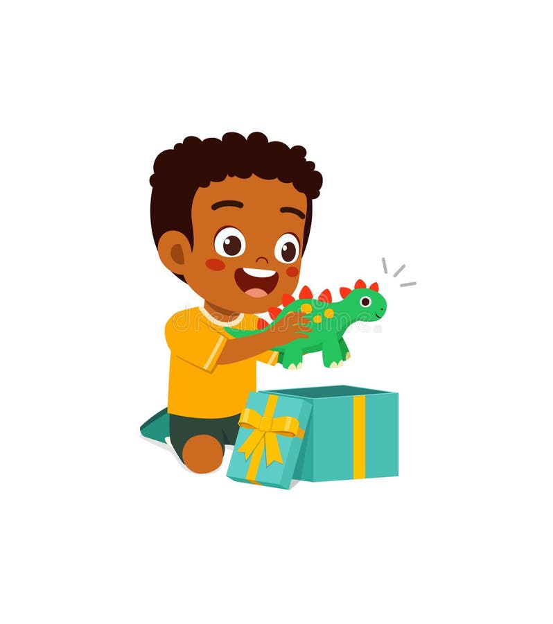 Little Kid Opening Gift Box and Feel Happy Stock Vector - Illustration ...