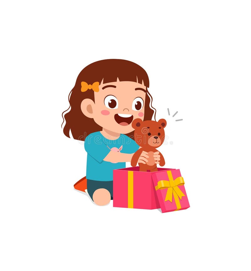 Little Kid Opening Gift Box and Feel Happy Stock Vector - Illustration ...