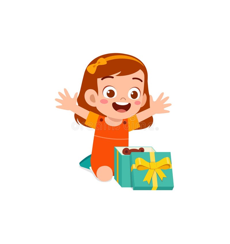Little Kid Opening Gift Box and Feel Happy Stock Vector - Illustration ...