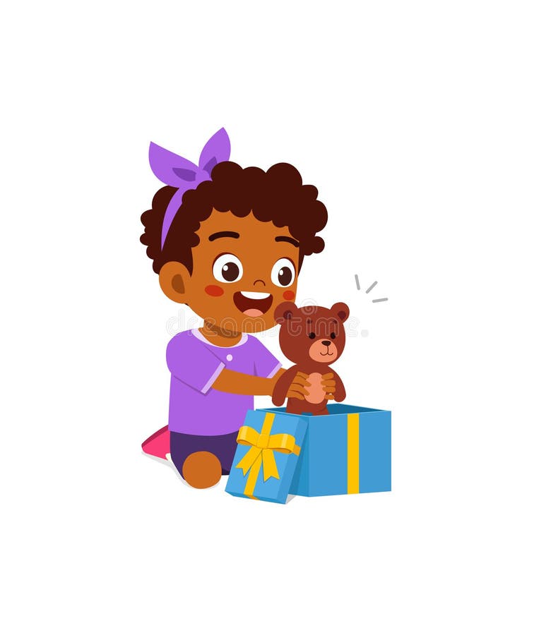 Little Kid Opening Gift Box and Feel Happy Stock Vector - Illustration ...