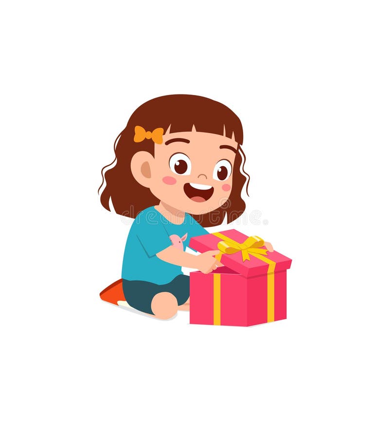 Happy Little Girl Opening Gift Box Stock Illustrations – 137 Happy ...