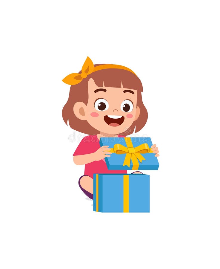 Little Kid Opening Gift Box and Feel Happy Stock Vector - Illustration ...