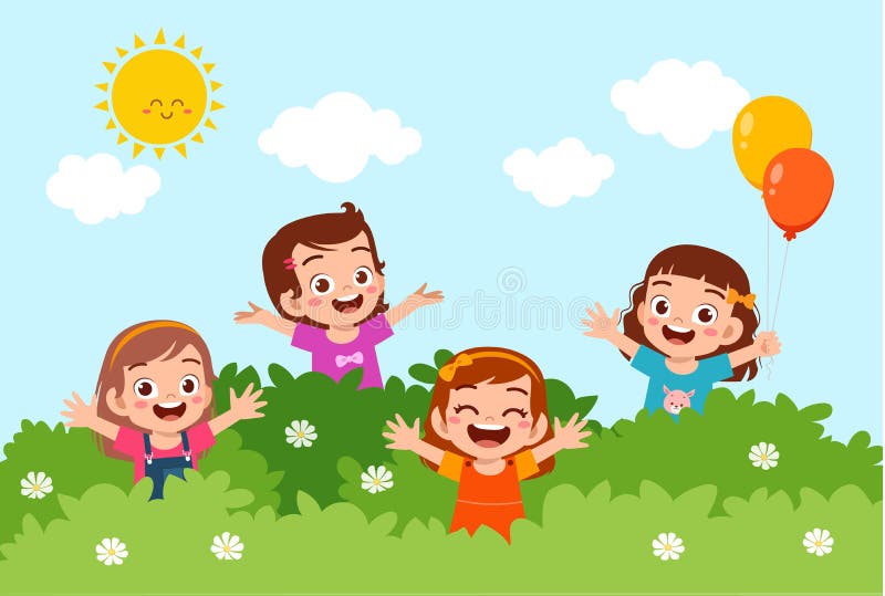 Little Kid Play Together with Friend and Feel Happy Stock Vector ...