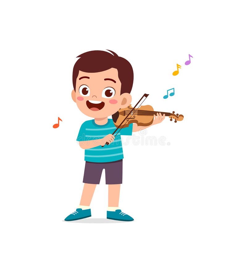 Little Kid Play Violin and Feel Happy Stock Vector - Illustration of ...