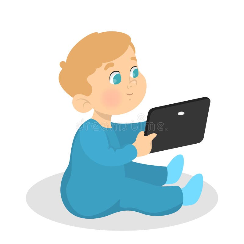 Little Kid Playing with a Tablet Computer Stock Vector - Illustration ...