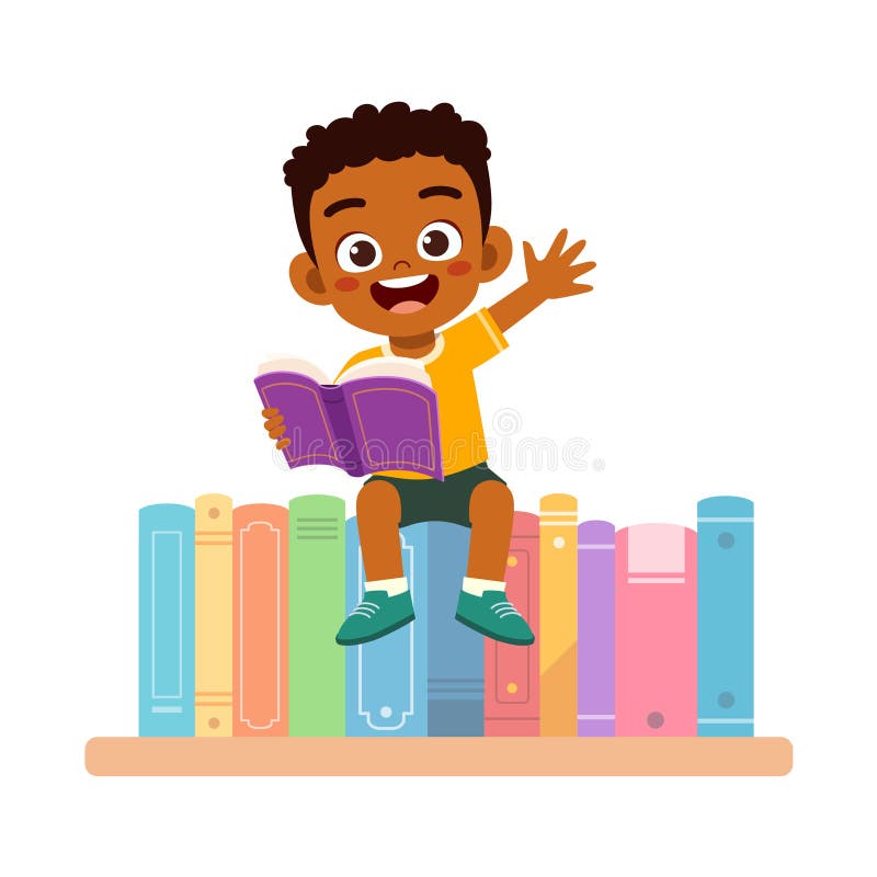 Little Kid Read Book in the Library Stock Vector - Illustration of ...
