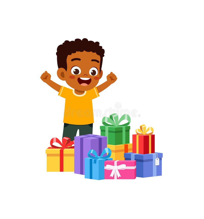 Little Kid Receive Many Gift Box and Feel Happy Stock Vector ...